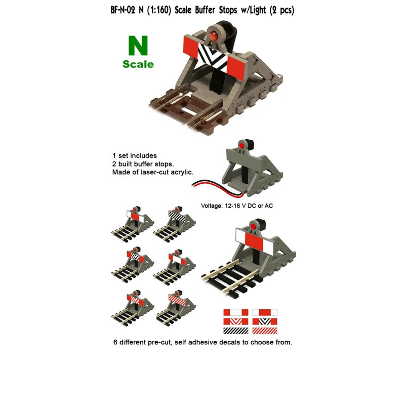 Buffer Stops with Light Pack of 2 N Scale